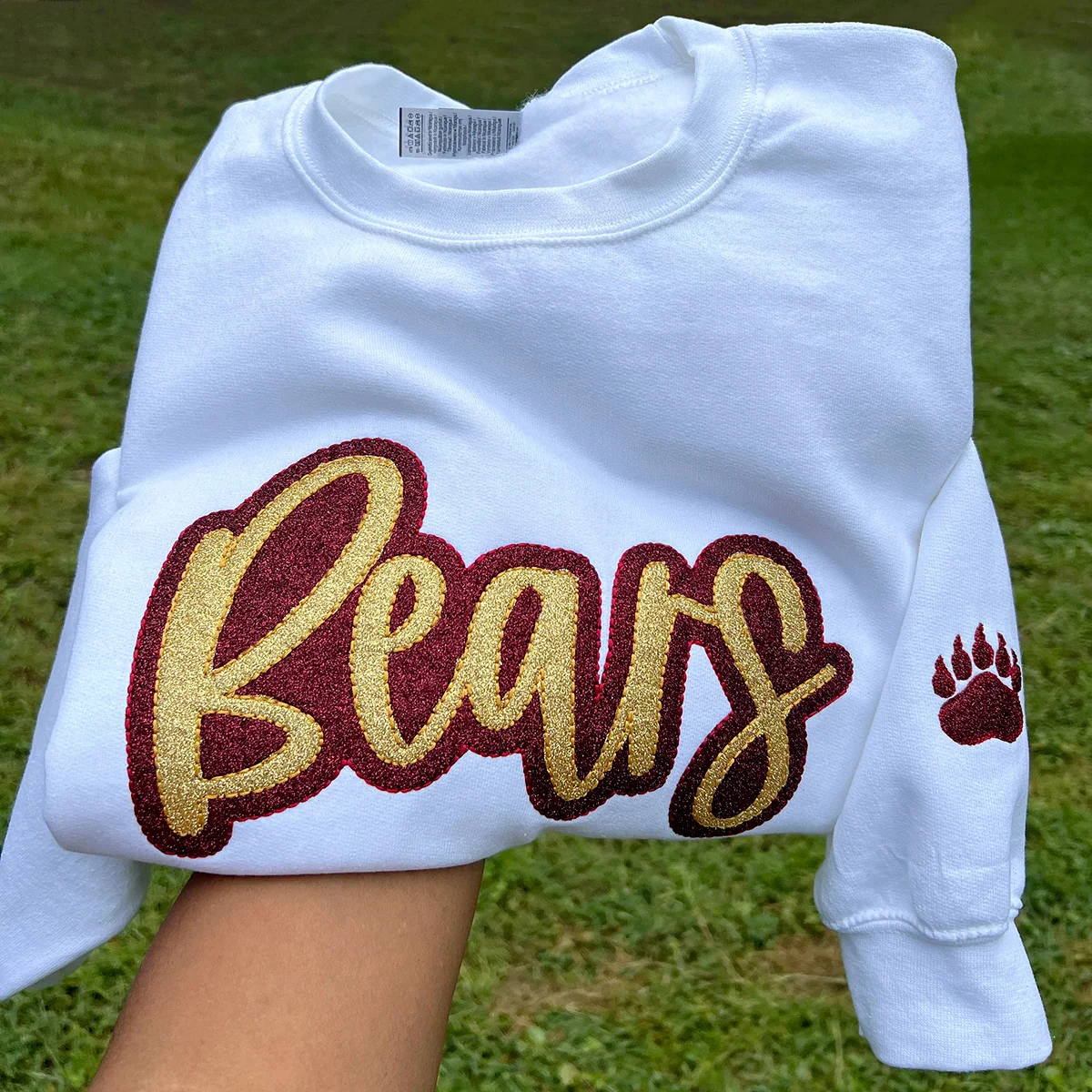 Custom School/Mascot Double Layer Glitter Applique Embroidered Sweatsh ...